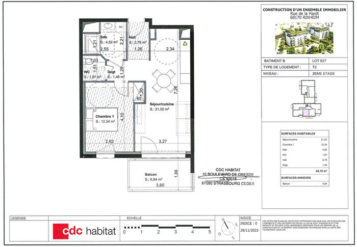 Appartement à louer - Rixheim, Ile Napoléon - 2 pièces - 1 chambre