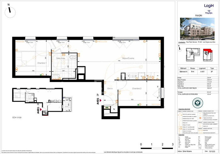 Appartement à vendre - Les Clayes-sous-Bois, Ouest - 3 pièces - 2 chambres