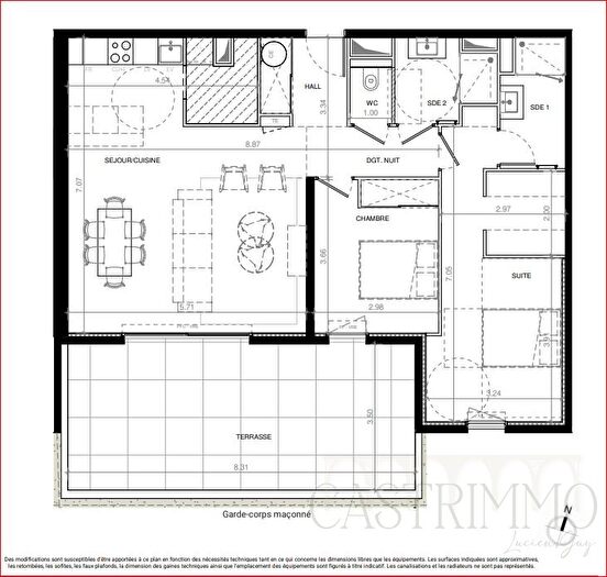 Appartement à vendre - Baillargues - 3 pièces - 2 chambres
