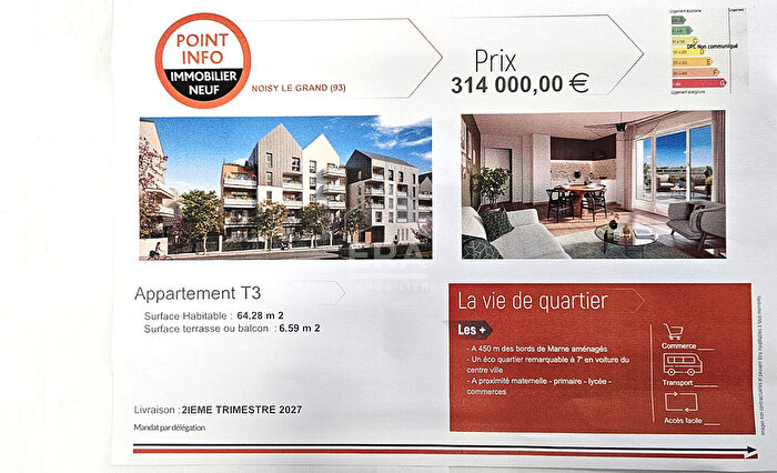 Appartement à vendre - Noisy-le-Grand, Nord - 3 pièces - 2 chambres