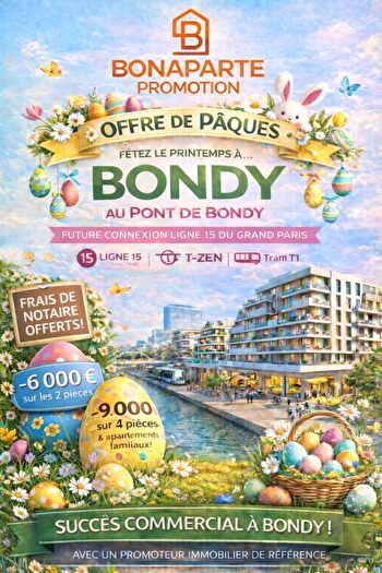 Appartement à vendre - Bondy, Noue Caillet, Terre-Saint-Blaise - 5 pièces - 2 chambres