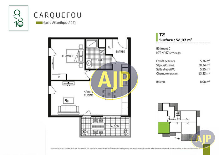 Appartement à vendre - Carquefou, Centre-ville, Charbonneau, Châteaubriand, Bois Saint-Lys - 2 pièces - 1 chambre