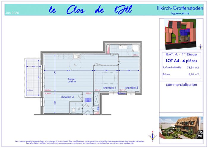 Appartement à vendre - Illkirch-Graffenstaden - 4 pièces - 3 chambres