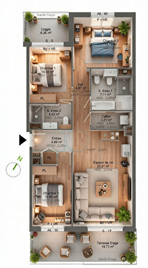 Appartement à vendre - Challes-les-Eaux - 4 pièces - 3 chambres