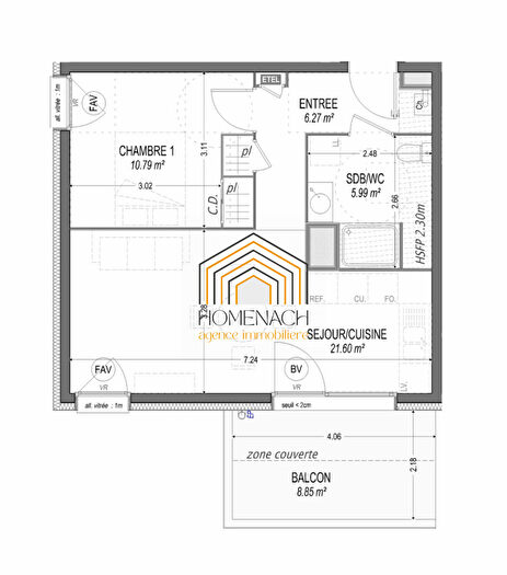 Appartement à vendre - Corbelin - 2 pièces - 1 chambre