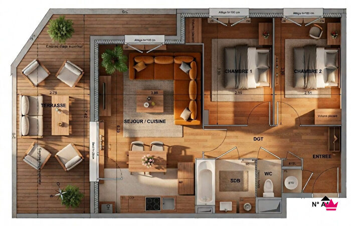 Appartement à vendre - Échirolles, Centre-ville - 3 pièces - 2 chambres