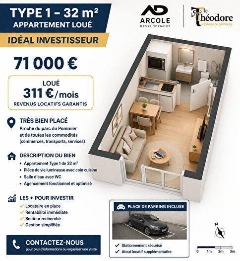 Appartement à vendre - Bron, Les Essarts - 1 pièce