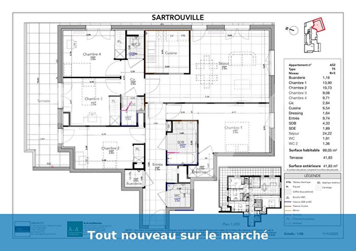 Appartement à louer - Sartrouville, Parc dactivités des Sureaux - 5 pièces - 4 chambres