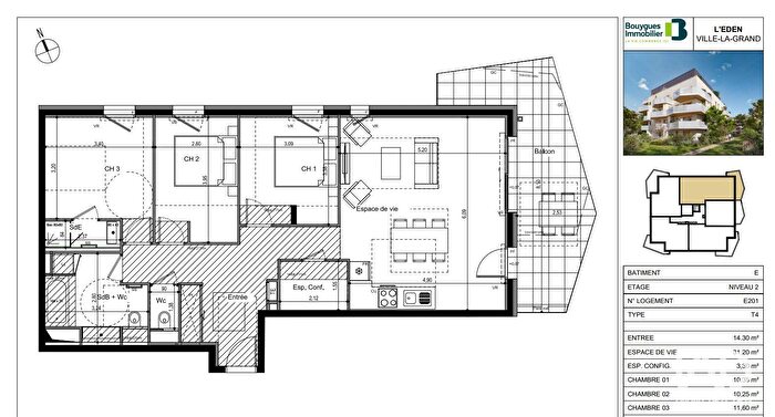 Appartement à vendre - Ville-la-Grand - 4 pièces - 3 chambres