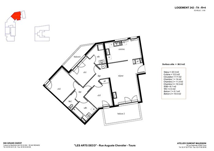 Appartement 4 pièces à Tours, Lakanal, Strasbourg, à louer