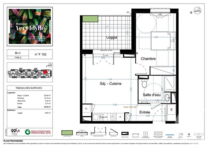 Appartement à vendre - Narbonne, Egassieral - 2 pièces - 1 chambre