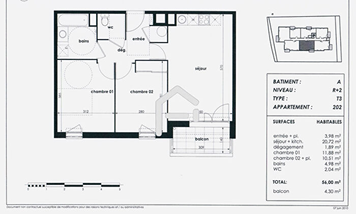 Appartement à vendre - Toulouse, Les Izards - 3 pièces - 2 chambres