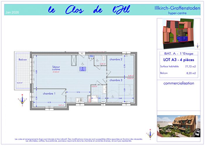 Appartement à vendre - Illkirch-Graffenstaden - 4 pièces - 3 chambres