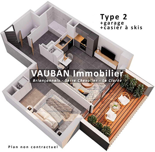 Appartement à vendre - Briançon, Sainte-Catherine - 1 pièce - 1 chambre