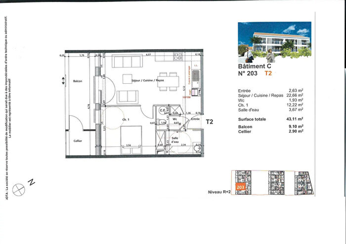 Appartement à vendre - Saujon - 2 pièces - 1 chambre