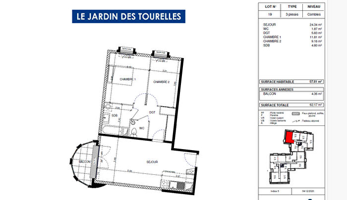 Appartement à louer - Vaujours - 3 pièces - 2 chambres