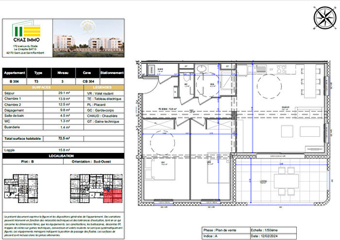 Appartement à vendre - Le Coteau - 3 pièces - 2 chambres
