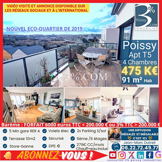 Appartement à vendre - Poissy, Saint-Exupéry - 5 pièces - 4 chambres