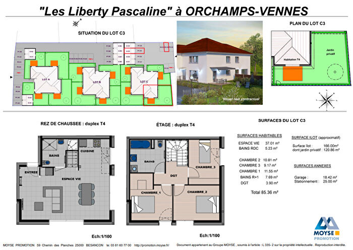 Appartement à vendre - Orchamps-Vennes - 4 pièces - 3 chambres