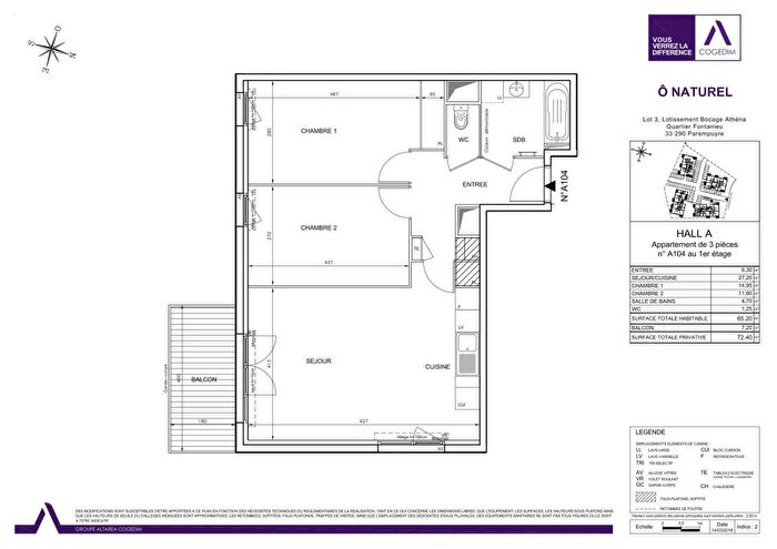 Appartement à louer - Parempuyre - 3 pièces - 2 chambres