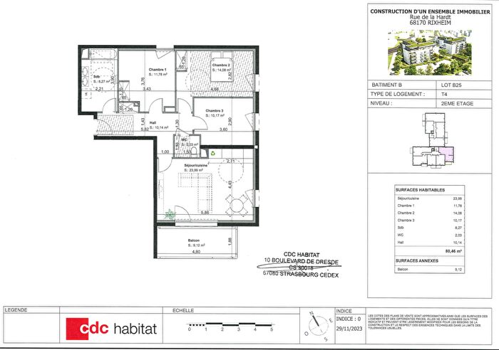 Appartement à louer - Rixheim, Ile Napoléon - 4 pièces
