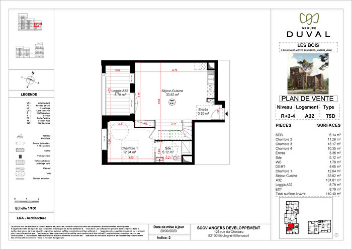 Appartement à vendre - Angers, Belle, Beille - 5 pièces - 4 chambres