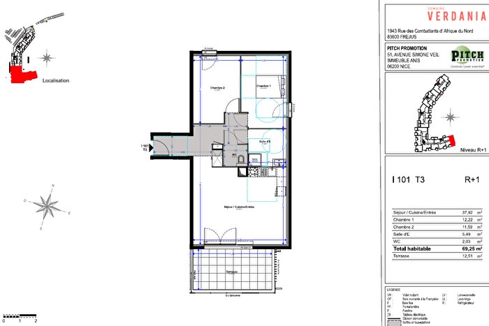 Appartement à louer - Fréjus, Caïs - 3 pièces - 2 chambres