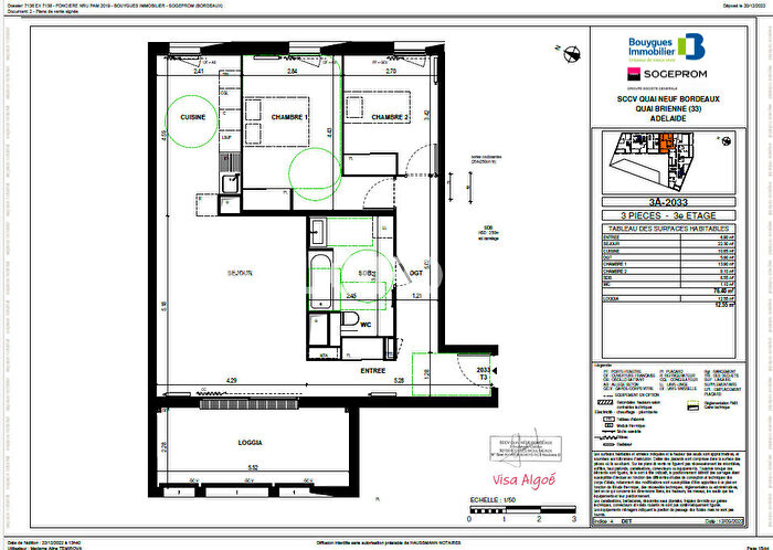 Appartement à louer - Bordeaux, Gare Saint-Jean - 3 pièces - 2 chambres