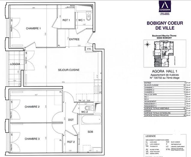 Appartement à louer - Bobigny, Centre-ville - 4 pièces - 3 chambres