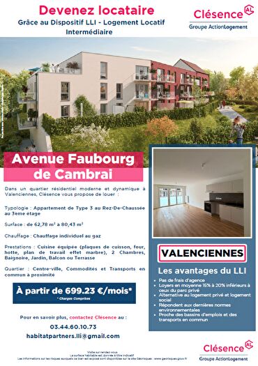 Appartement 3 pièces à louer - Faubourg Saint Catherine-Faubourg de Paris-Le Vignole, Valenciennes