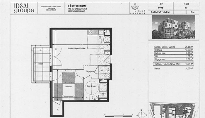 Appartement à louer - Villeurbanne, Buers - 2 pièces - 1 chambre