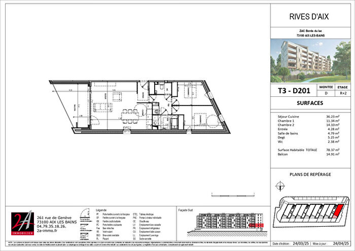Appartement à vendre - Aix-les-Bains, Ouest - 3 pièces - 2 chambres