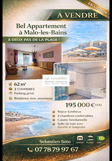 Appartement à vendre - Dunkerque, Malo les Bains - 3 pièces - 2 chambres