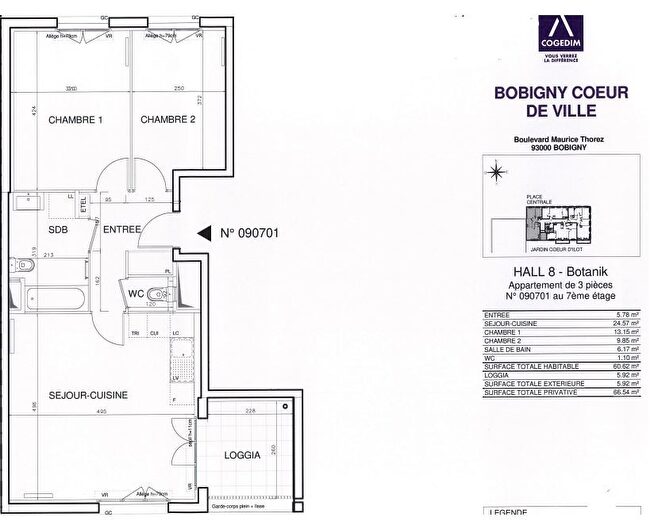 Appartement à louer - Bobigny, Centre-ville - 3 pièces - 2 chambres