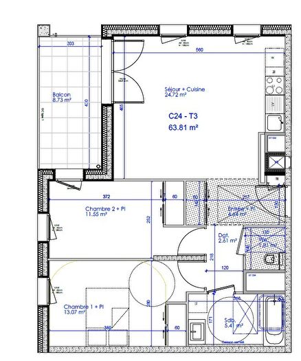 Appartement à louer - Sciez - 3 pièces - 2 chambres