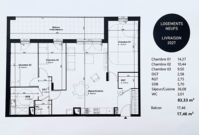 Appartement à vendre - Bourgoin-Jallieu - 4 pièces - 3 chambres