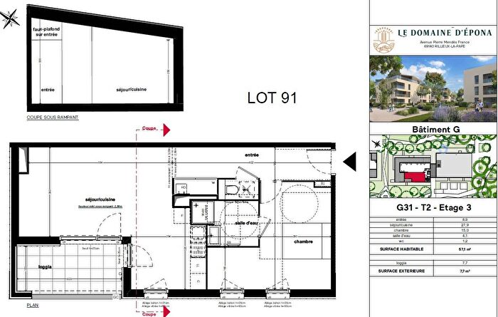Appartement à louer - Perica-La Roue, Rillieux-la-Pape - 2 pièces - 1 chambre