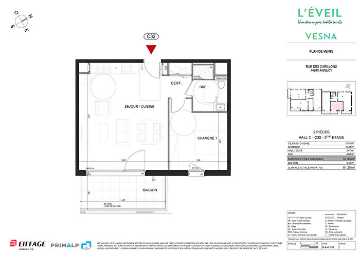 Appartement à vendre - Annecy-le-Vieux, Annecy-le-Vieux Nord - 2 pièces - 1 chambre