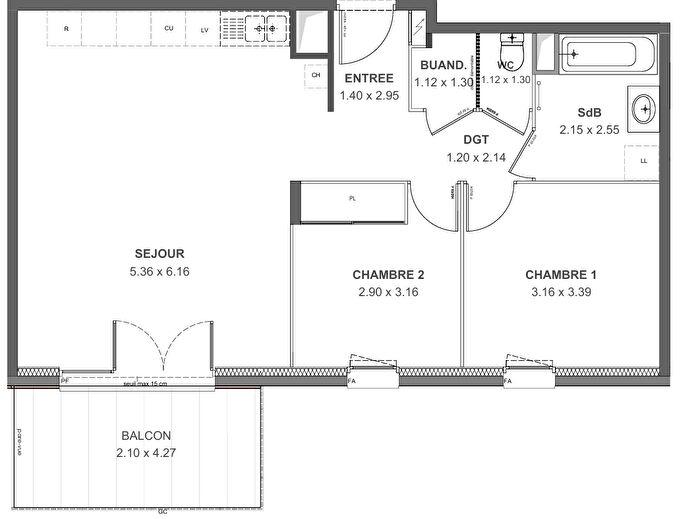 Thonon-les-Bains, Est - Appartement 3 pièces à louer