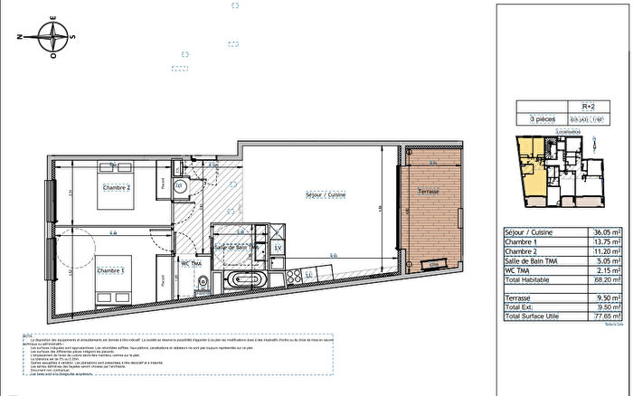 Appartement à vendre - Antibes, Antibes-les-Pins, Trianon, Le Fournel, Peyregoue - 3 pièces - 2 chambres