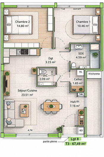 Appartement à vendre - Besançon, Saint-Claude, Torcols, Chailluz - 3 pièces - 2 chambres