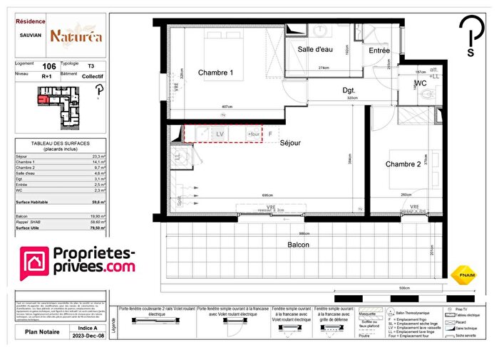 Appartement à vendre - Sauvian - 3 pièces - 2 chambres