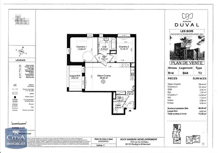 Appartement à louer - Angers, Belle, Beille - 3 pièces - 2 chambres