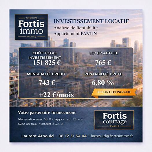 Appartement à vendre - Pantin, Verpantin, Sept Arpents - 2 pièces - 1 chambre