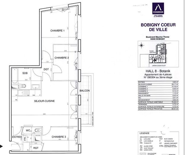 Appartement à louer - Bobigny, Centre-ville - 4 pièces - 3 chambres