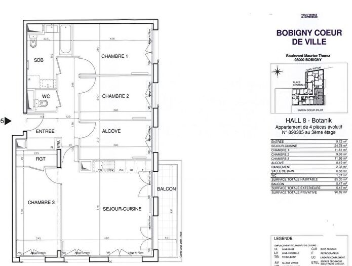 Appartement à louer - Bobigny, Centre-ville - 4 pièces - 3 chambres