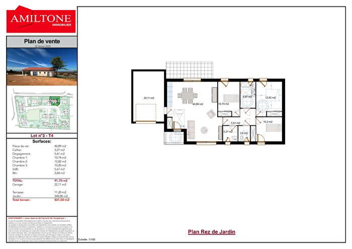 Maison à vendre - Guéreins - 4 pièces - 3 chambres