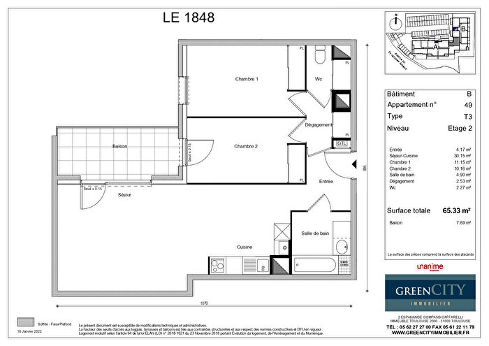 Appartement à vendre - Cluses, Centre-ville - 3 pièces - 2 chambres