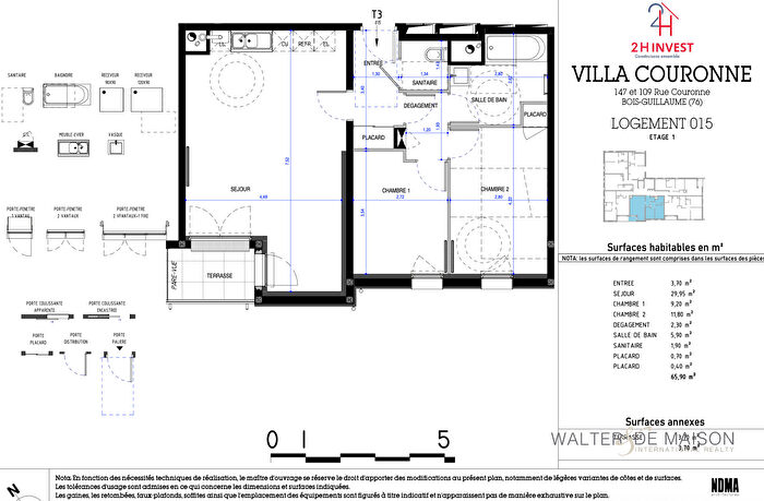 Appartement à vendre - Bois-Guillaume, Mont Fortin, Grande Route - 3 pièces - 2 chambres