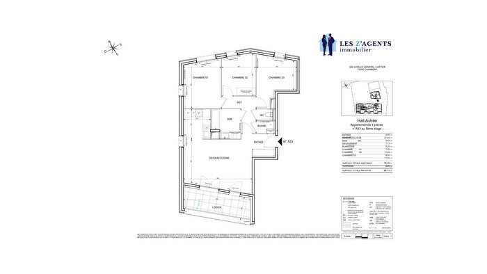 Appartement à vendre - Chambéry, Bissy - 4 pièces - 3 chambres